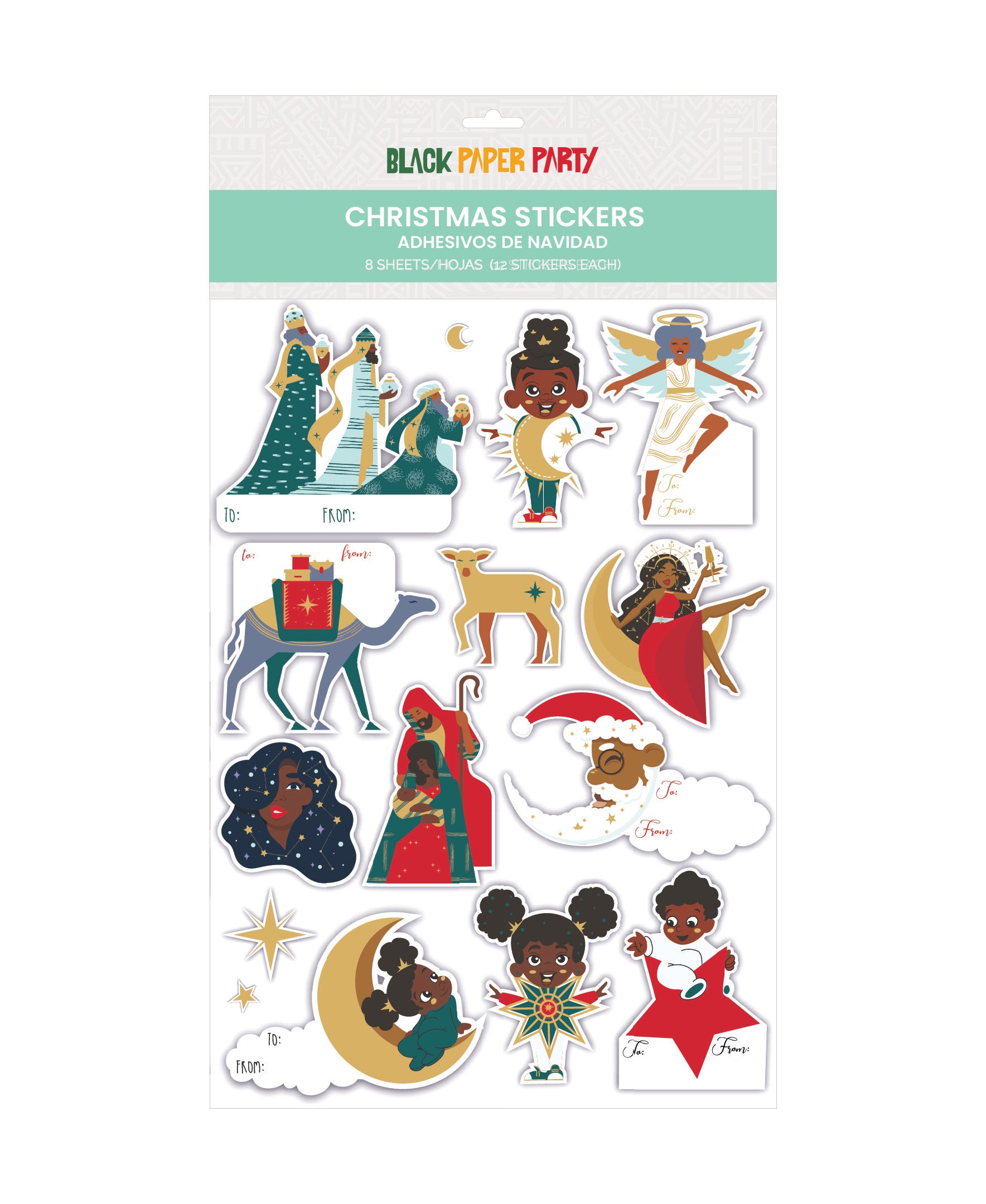 8 Sheet Celestial Holiday Gift Tags & Stickers – Black Paper Party