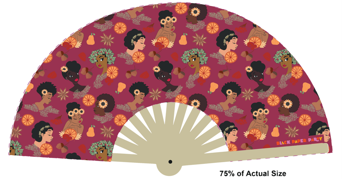 Black Paper Party “Sistas of Fall” Hand Fan – 13″ × 25″