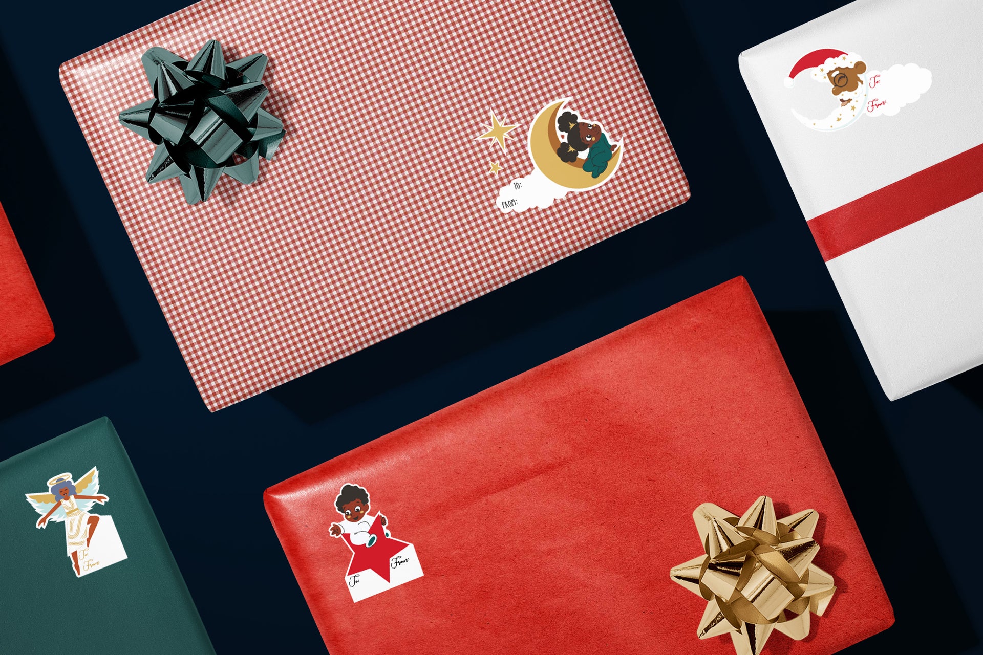 8 Sheet Celestial Holiday Gift Tags & Stickers – Black Paper Party